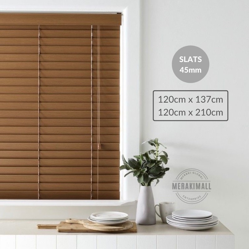 45mm Wood Timber Venetian Blind 120cm Width UV Resistant Lacquer ...