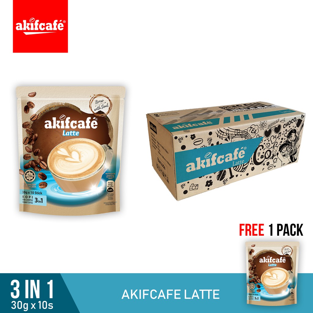 Akifcafe Latte ( 30 g X 10 Sachet X 20 Bag ) 1 carton ( Free 1 Bag ...