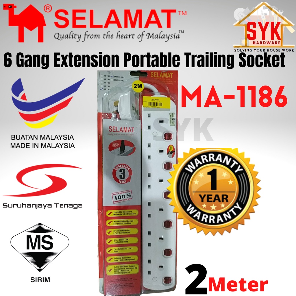 SYK SELAMAT Extension Portable Trailing Socket (SIRIM) Extension Socket ...