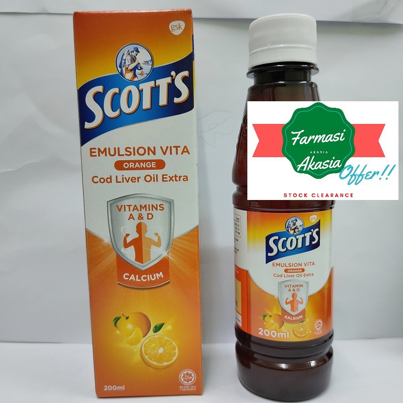 SCOTT'S EMULSION COD LIVER OIL + VITAMIN A, D+ CALCIUM ORANGE FLAVOUR ...