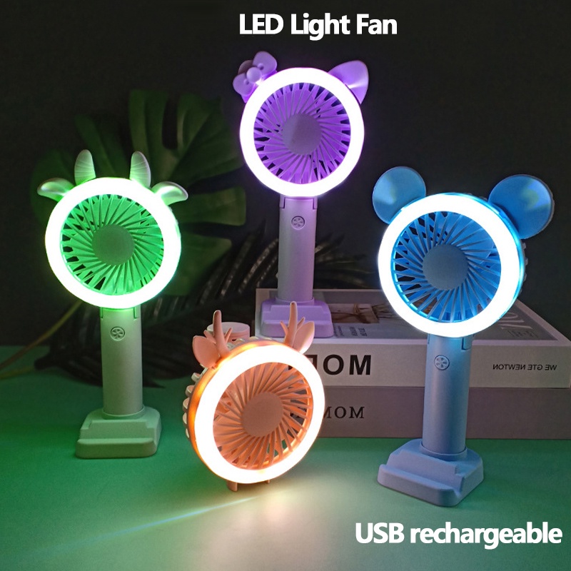 New Portable Handheld USB Charging Fan LED Light Mini Fan Cute Silent ...