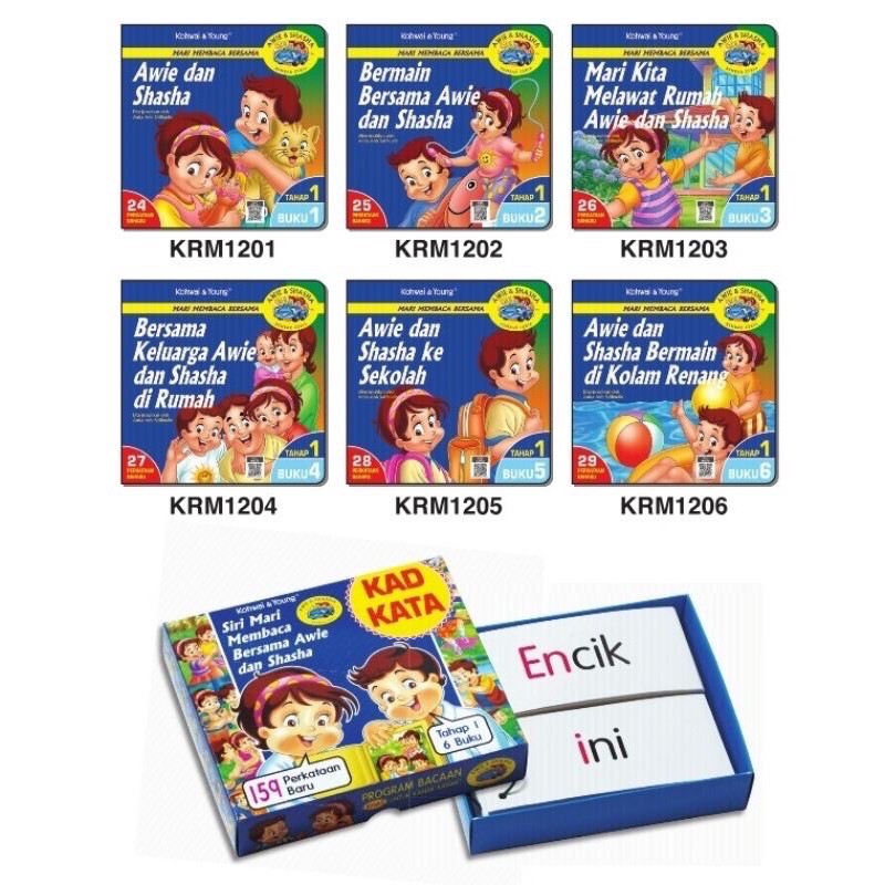 Mari Membaca Bersama - Awie Dan Shasha (6 Buku) + Kad Kata (Tahap 1 ...
