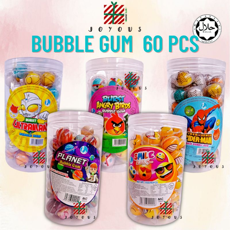 60pcs Burst Bubble Gum (Ultraman / Angry Bird / Spiderman / Planet / Smile) | Shopee Malaysia