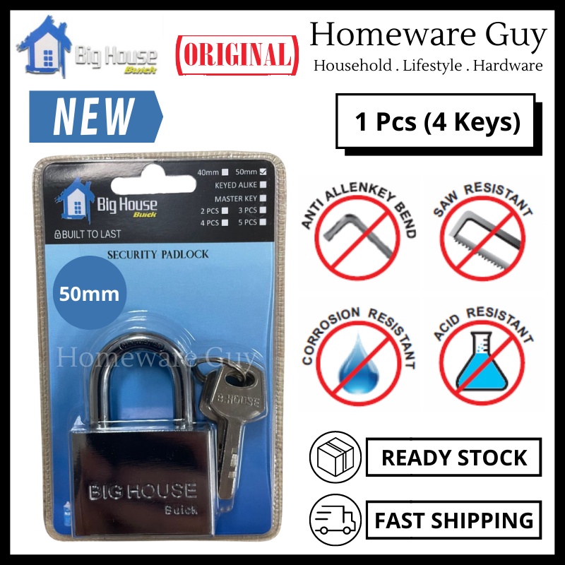 (BUICK 1Pcs 50mm) High Security Padlock 50mm Stainless Steel Heavy Duty ...