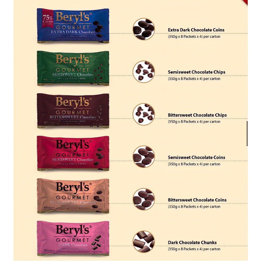 BERYLS GOURMET PURE CHOCOLATE Chunks / Coins 350G | Bittersweet ...