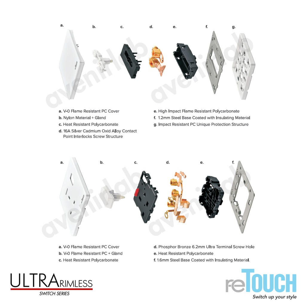 [GOLD] reTouch Ultra Rimless Switch 1/2/3/4 Gang 1/2Way Wall Switch 13A ...