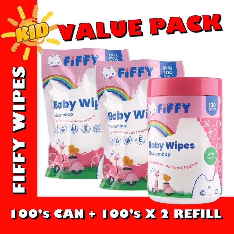 FIFFY Baby Wipes Canister 100’s + Refill 100’s X 2Packs | Shopee Malaysia