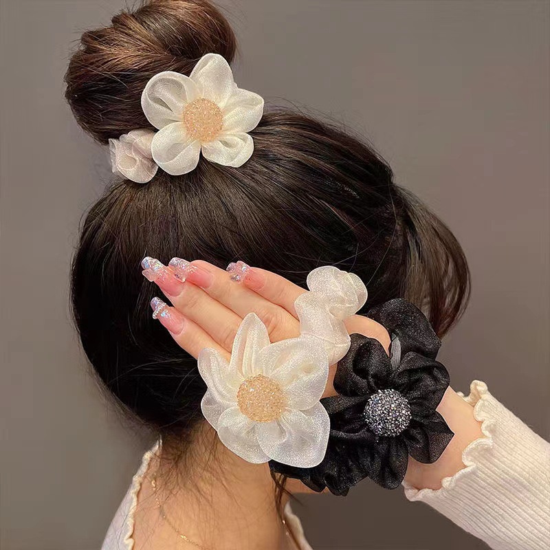 Light Luxury Mesh Hair Ring Shiny Sunflower Ponytail Rope Ball ...