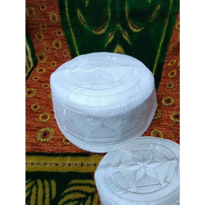 Kopiah Rendah Haji Umrah Putih Kaabah / Mekah / Kubah / Masjid Songkok ... Kopiah Rendah Haji Umrah Putih Kaabah / Mekah / Kubah / Masjid Songkok ...