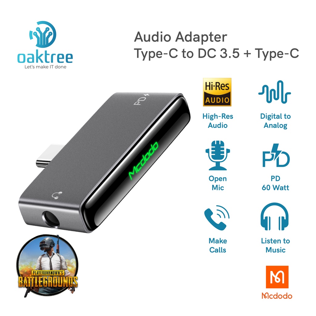 Mcdodo Splitter Type C to DC 3.5mm Audio Jack Splitter Audio PD 60W DAC ...