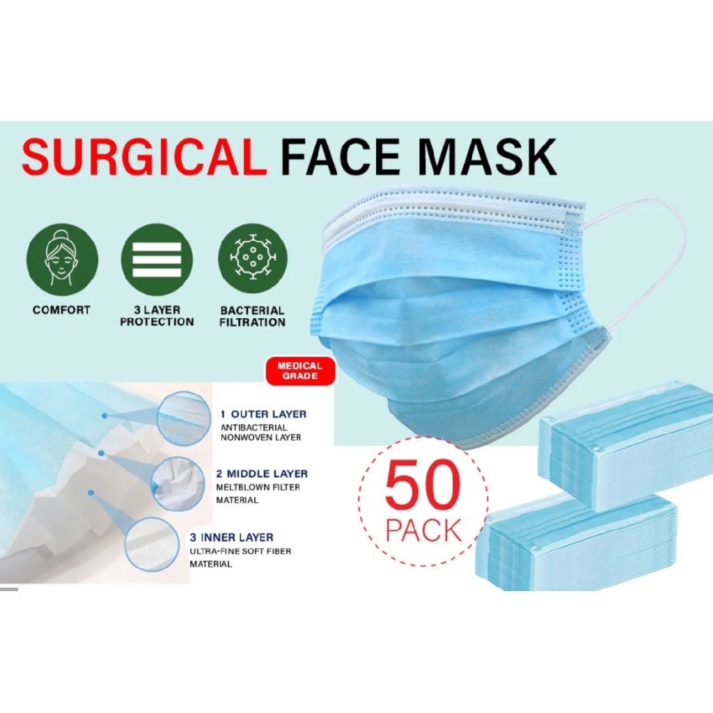 🔥Ready Stock🔥 THICKEN HIGH QUALITY 50 pcs 3 LAYER Disposable Civil ...