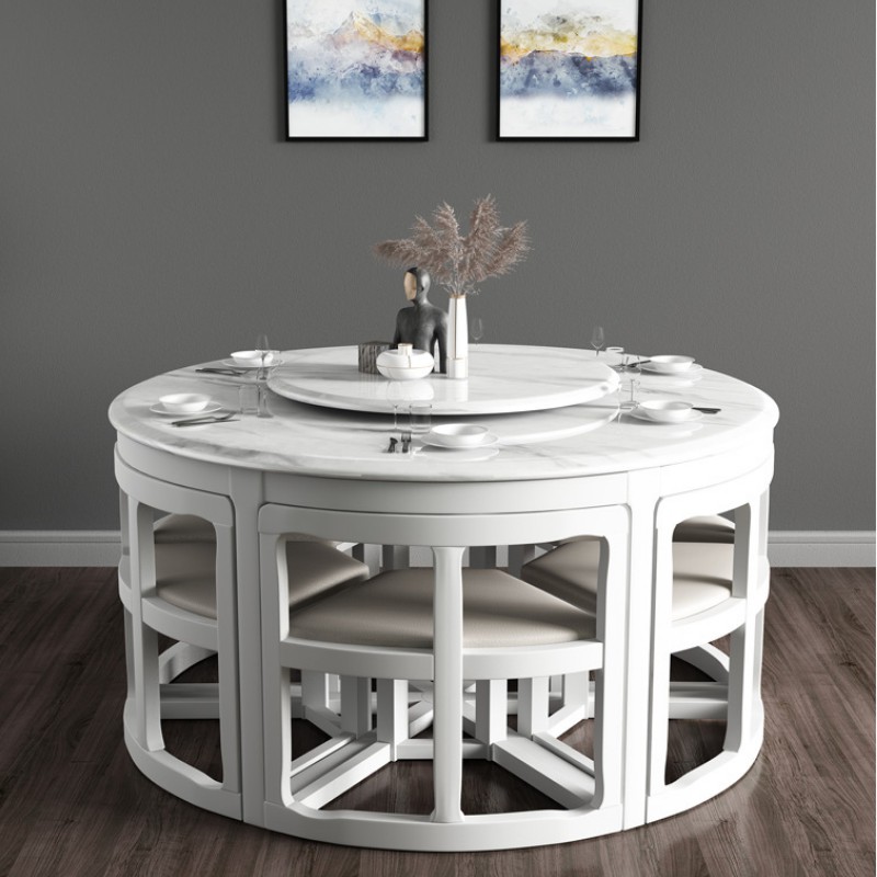 Marble Top Multi-Function Round Dining Table 6 Seater Family Dining ...