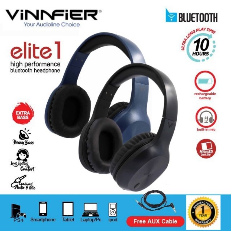 Vinnfier Elite 1 Wireless Bluetooth Headphones With Built-in Microphone ...