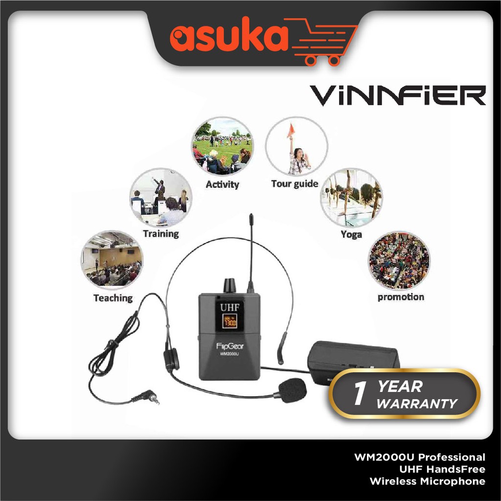 Vinnfier WM2000U Professional UHF HandsFree Wireless Microphone with ...