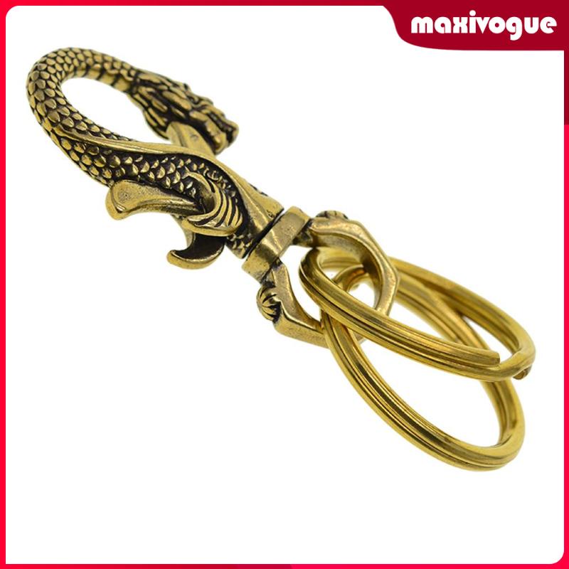 Chinese Dragon Keychain Brass Hook Key Chain Swivel Clip W/ 2 Rings Men ...