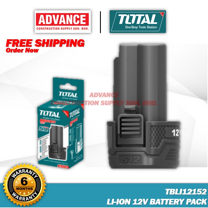 TOTAL TBLI12152 12V LITHIUM-ION BATTERY ( 6 Months Warranty ) | Shopee ...