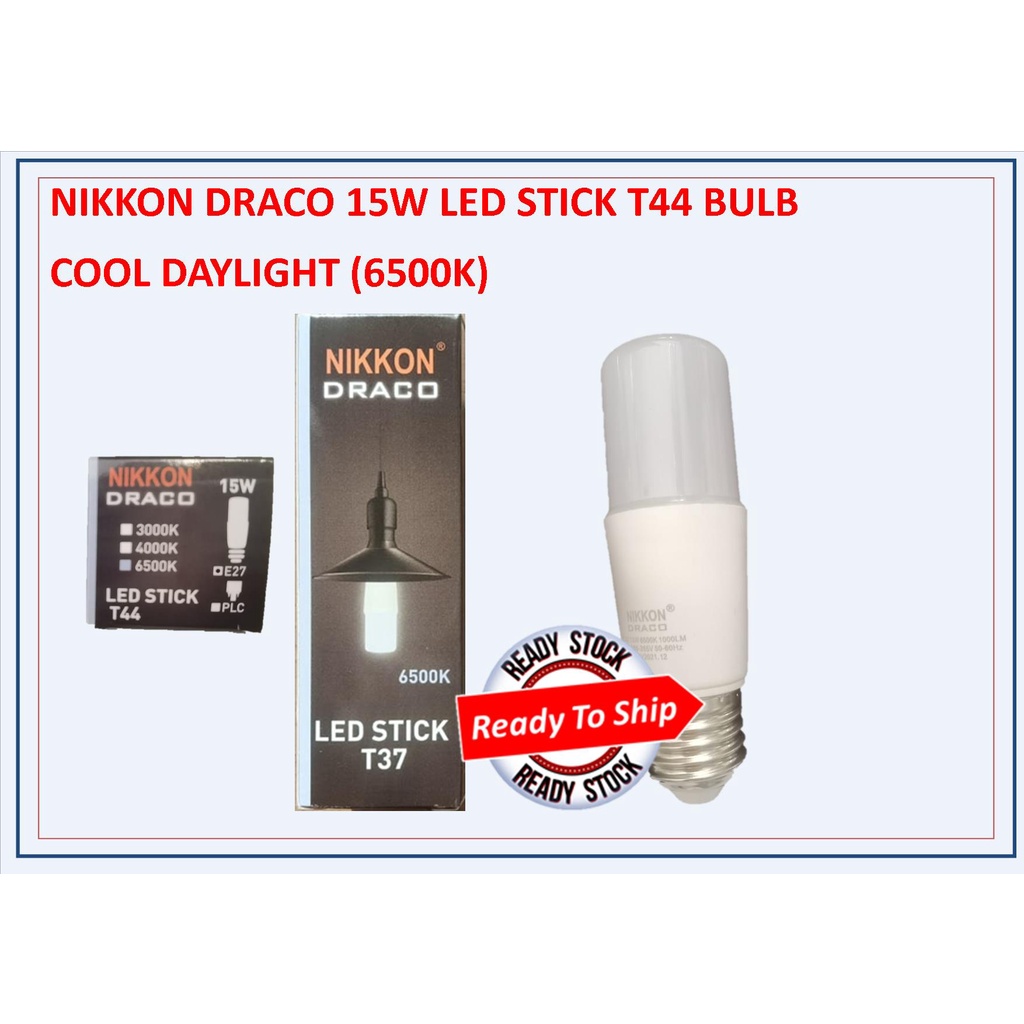 NIKKON DRACO E27 15W LED STICK T44 BULB COOL DAYLIGHT (6500K), COOL ...