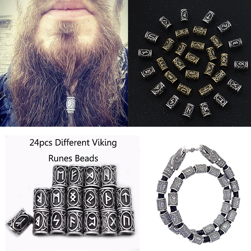 24pcs Hair Beard Norse Runic Elder Futhark Rune Beads Viking Bead For ...