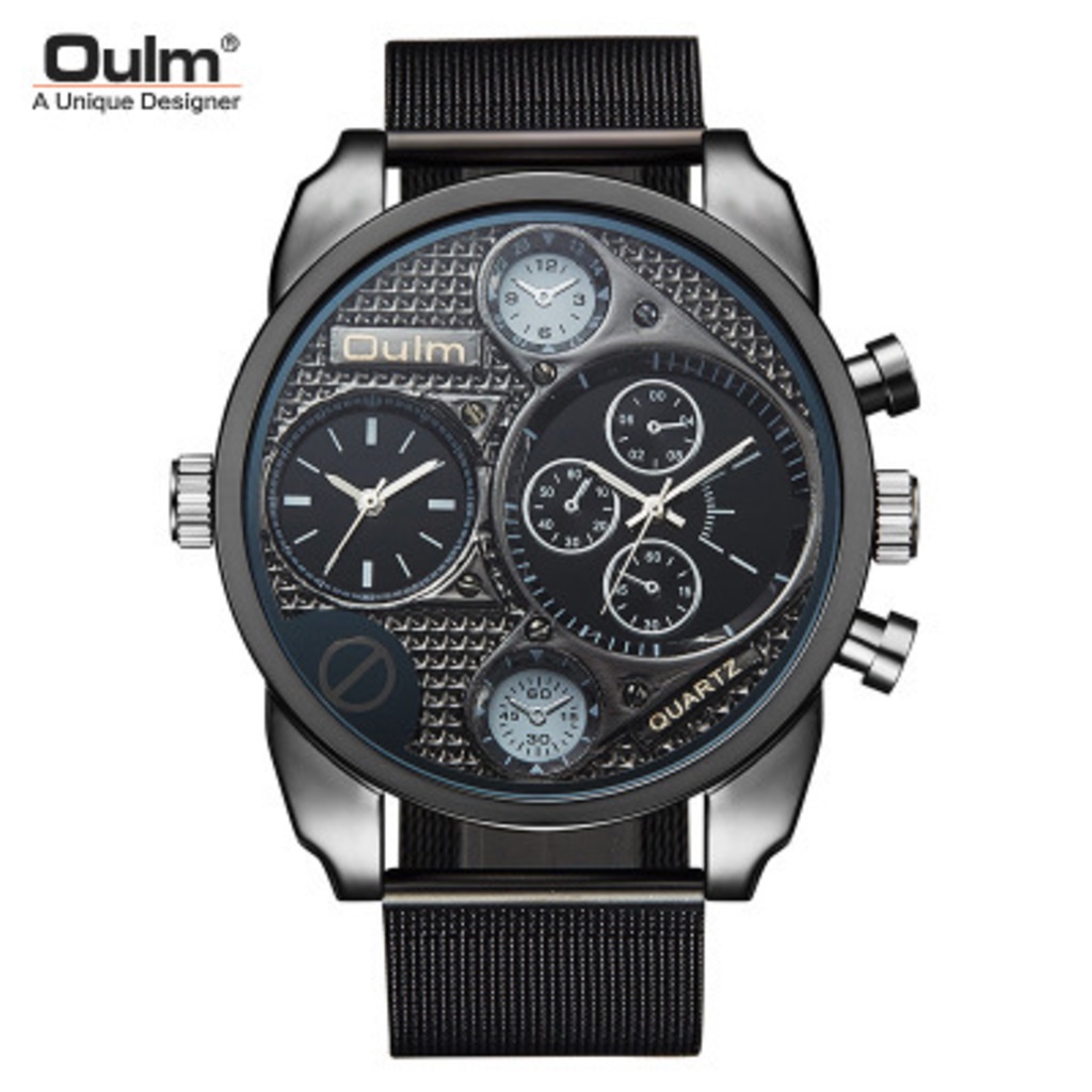 Men's watch / new oulm sports and leisure dual time alloy mesh ribbon ...