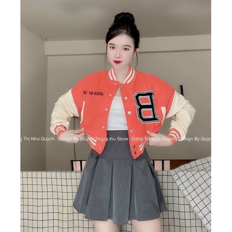 Varsity JACKET BOMBER CROPTOP Flannel letter B | Shopee Malaysia