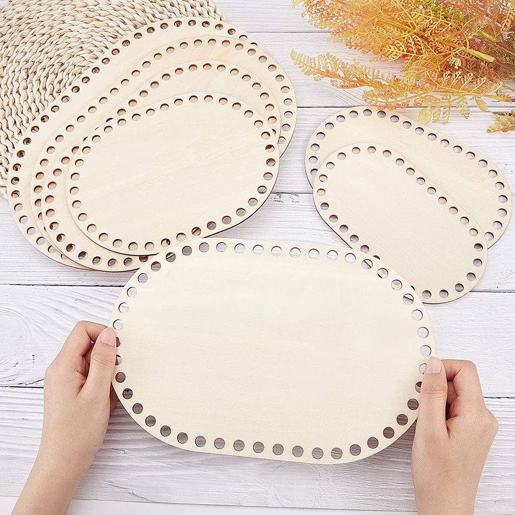 3Pcs/set Natural Wooden Basket Bottom Oval Blank Solid Crochet Basket ...