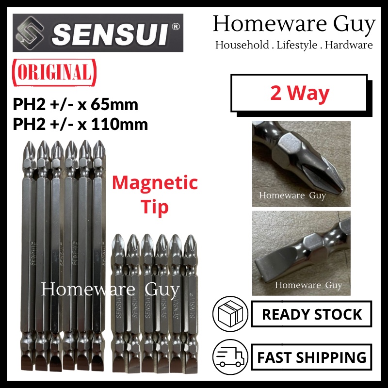 (SENSUI Premium) 65/110mm Magnetic Power Bits 2 Way Driver Bit Magnetic ...