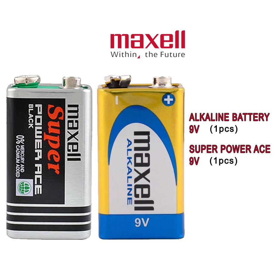 (1Pcs) Maxell Super Power Ace 9V Battery / Maxell Alkaline 9V Battery ...
