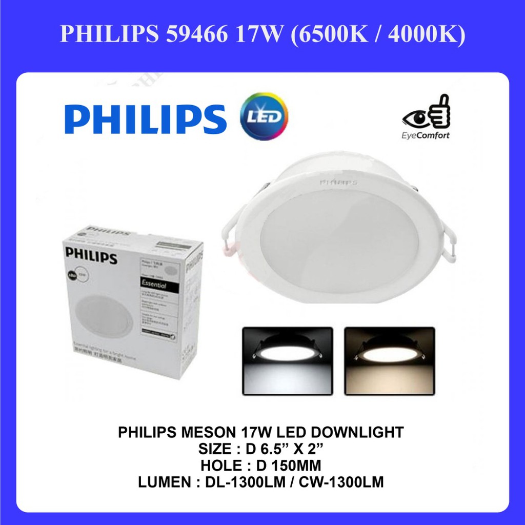 Philips 59466 Meson 6 inch 17W LED Downlight / LAMPU LED | Shopee Malaysia