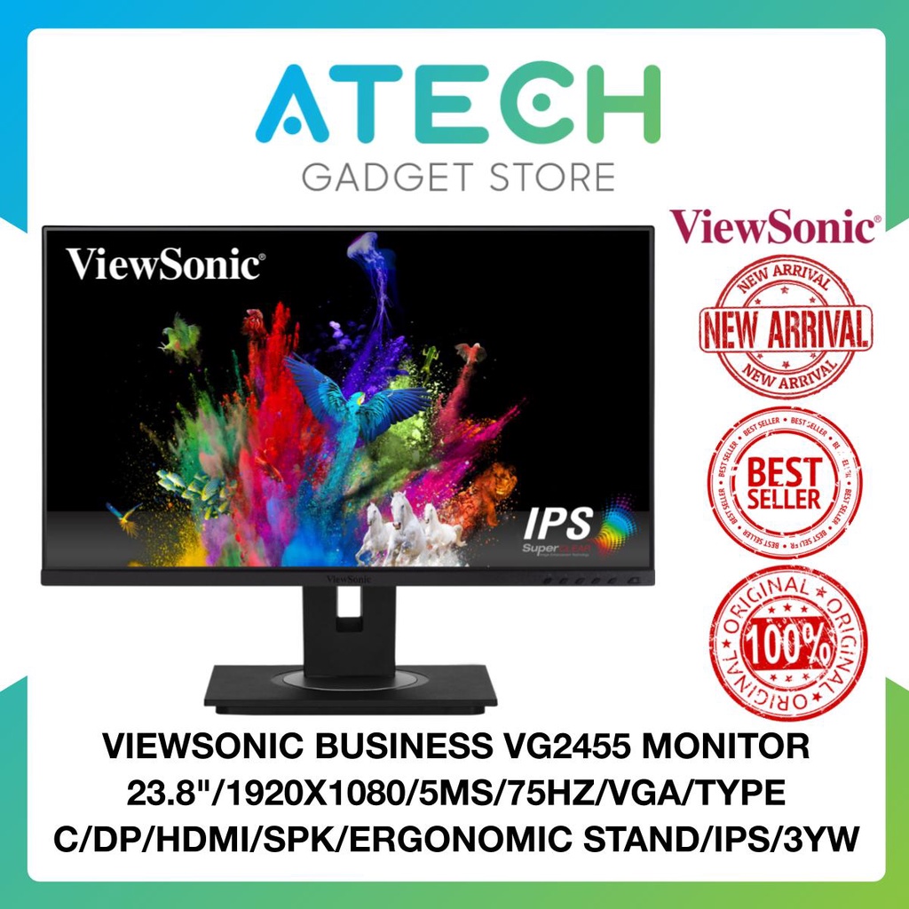 Viewsonic VG2455 Business Monitor 23.8"/1920X1080/5MS/75HZ/VGA/TYPE C/DP/HDMI/SPK/ERGONOMIC ...