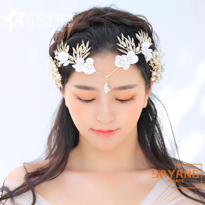 YADORNOS Korean Women Pearl Crystal Flower V Shape Water Drop Crown ...