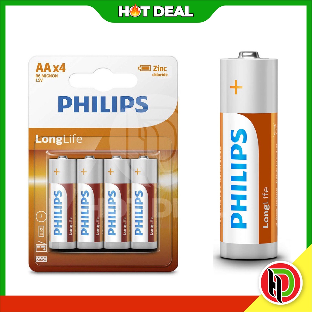 Hotdeal Philips 4 X AA LongLife/ExtraZincChoride Battery (4 Batteries ...