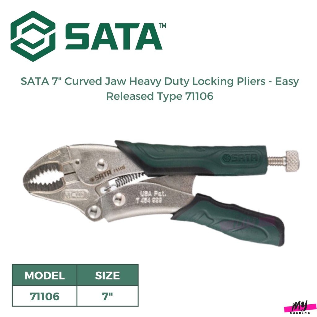 SATA 7" Curved Jaw Heavy Duty Locking Pliers - Easy Released Type 71106 ...