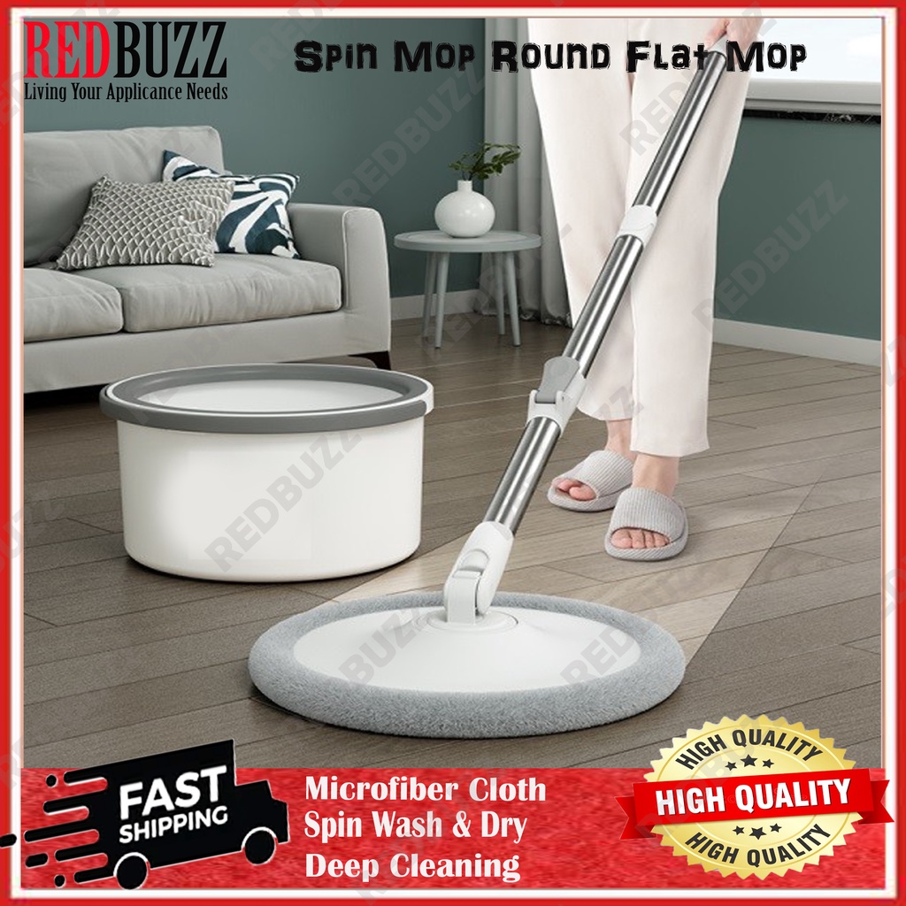 REDBUZZ Spin Mop Flat Mop Round Head Floor Mop Quick Dry Mop Microfiber Cloth Mop Spin Wash Mop ...