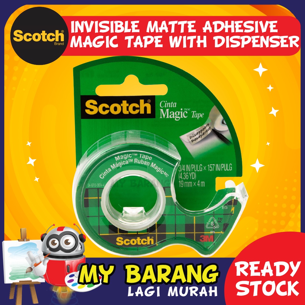 3M Scotch Cinta Magic Tape with Dispenser Invisible Matte 12.7mm / 19mm ...