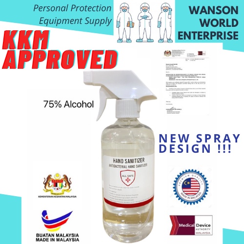 🔥75% Alcohol KKM APPROVED🔥500ml All Safe Hand Sanitizer NonSticky Antibacterial Disinfectant ...