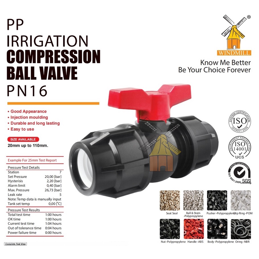 [1/2" to 4"] Windmill PP Compression Compact ball valve for Poly Pipe HDPE Stop Cock STOPCOCK ...