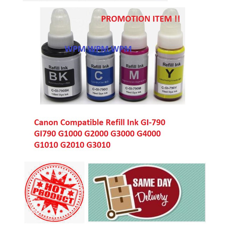 Premium Ink Canon Compatible Refill Ink GI-790 GI790 G1000 G2000 G3000 ...