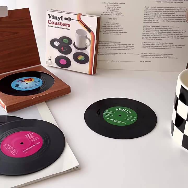 2/4/6 Pcs/set Retro Vinyl Record Coasters Creative CD Table Mats Home ...