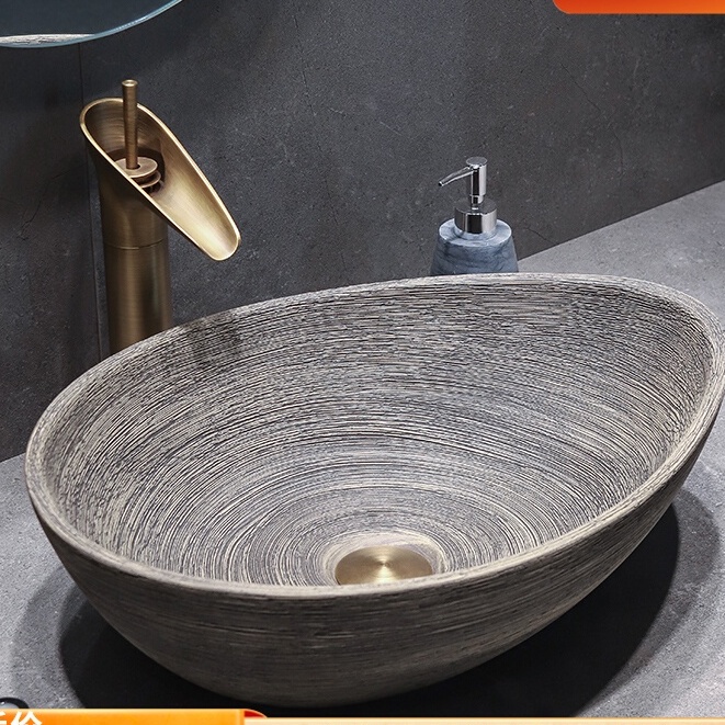 Stage basin balcony wash basin single basin ceramic art retro wash ...