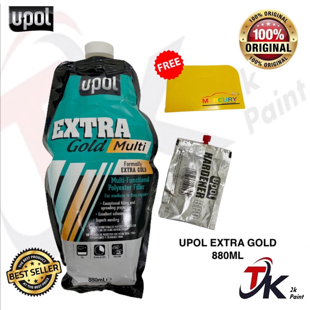 UPOL EXTRA GOLD FINE POLYESTER PUTTY 880ML WITH HARDENER **READY STOCK ...