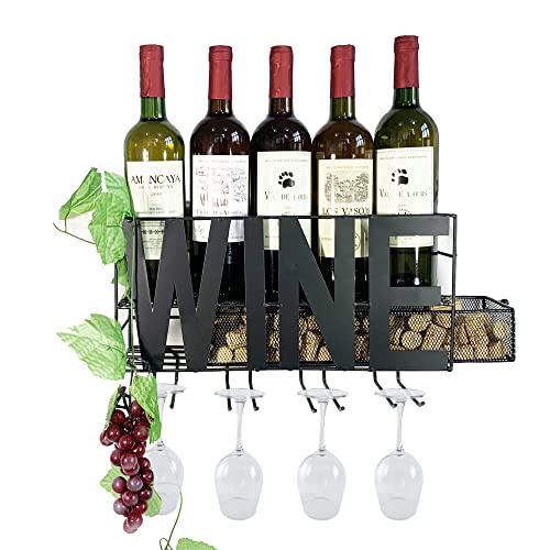 Wine Rack Wall Mounted Iron shelff and Hanging Wine Rack Inverted 100% ...
