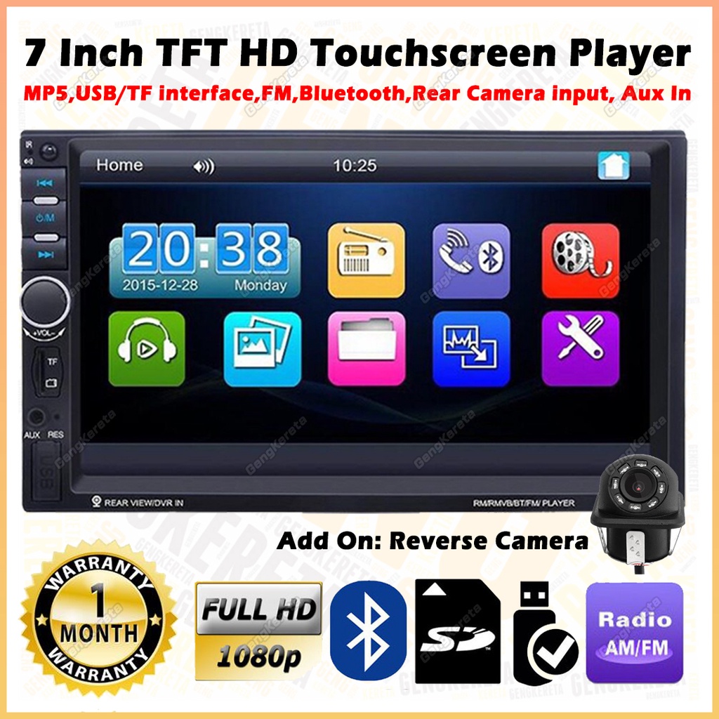 7'' HD Double Din Touchscreen Player Car MP5 MP4 MP3 Bluetooth Stereo ...