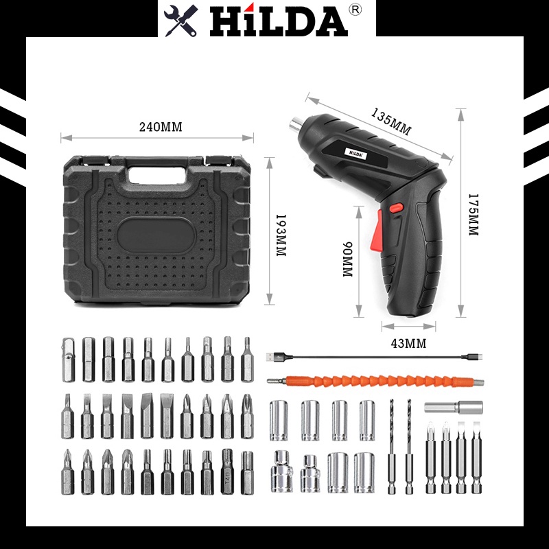 HILDA 47pcs 3.6V Electric Screwdriver Multifunctional Cordless Lithium ...