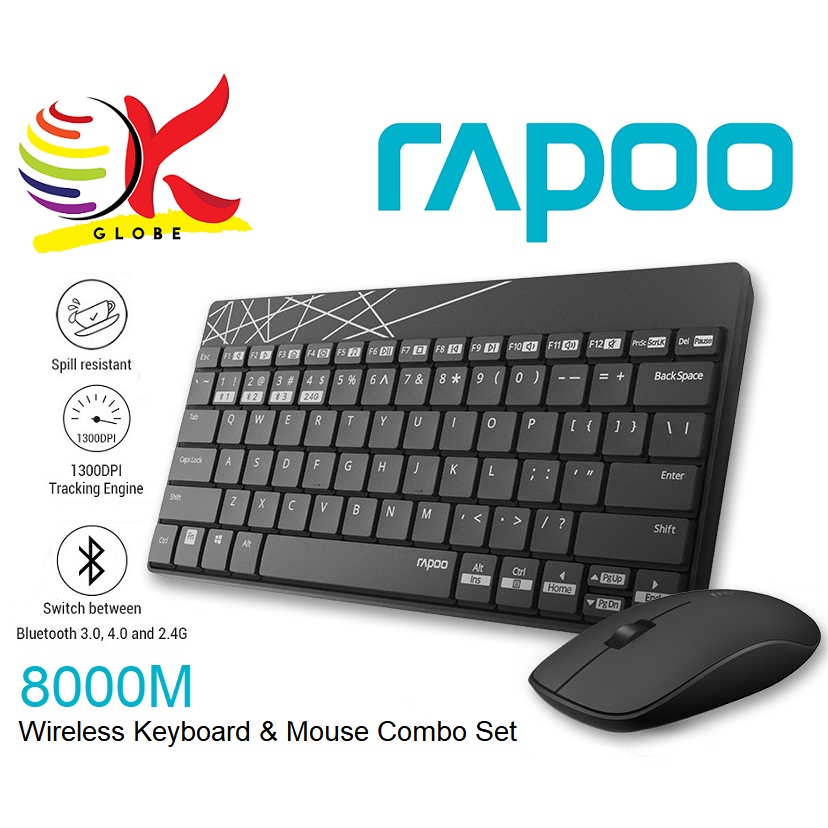 RAPOO 8000M MULTI-MODE WIRELESS KEYBOARD AND MOUSE COMBO SET WITH 1300 ...