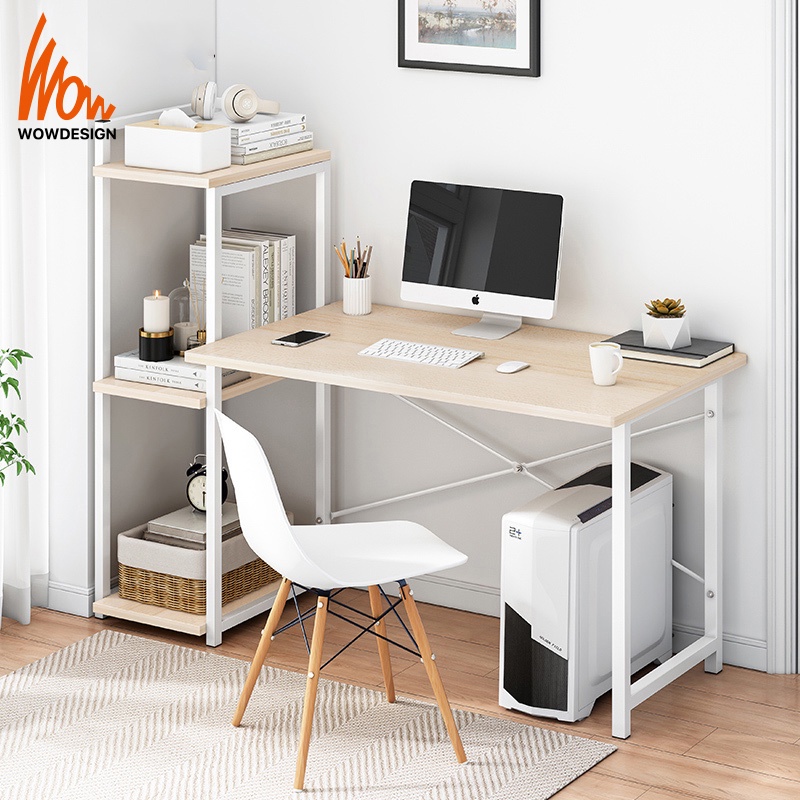 120CM Meja belajar Computer Study Table With Side Bookshelves ...