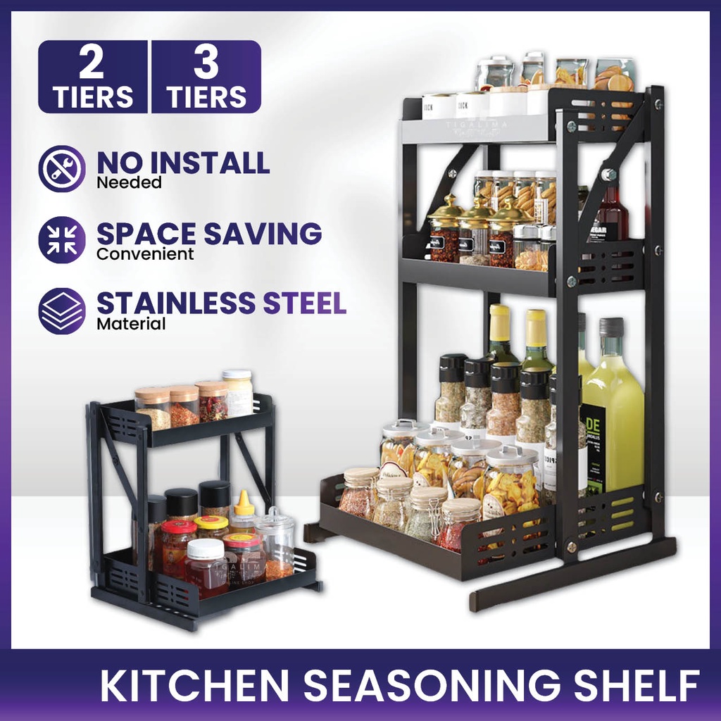 Foldable Seasoning Rack Kitchen Organizer Rack Stainless Steel Spice ...