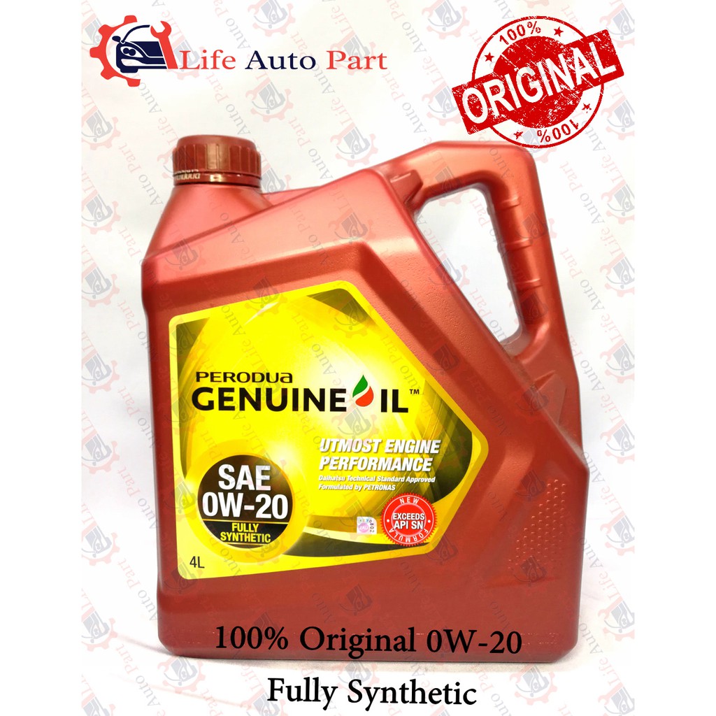 Original Perodua Engine Oil 0W-20 Fully Synthetic 4L Axia Bezza Myvi ...