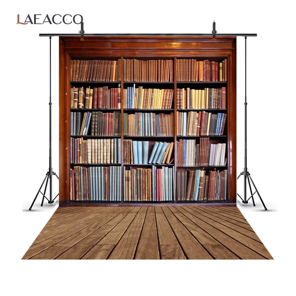 Old Bookshelf Backdrops Wooden Floor Books Study Child Portrait Room ...