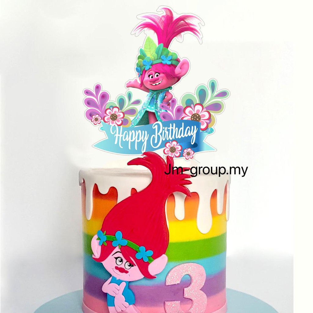 Troll Happy Birthday Cake Topper Acrylic 1PCS For Cake Decoration ...