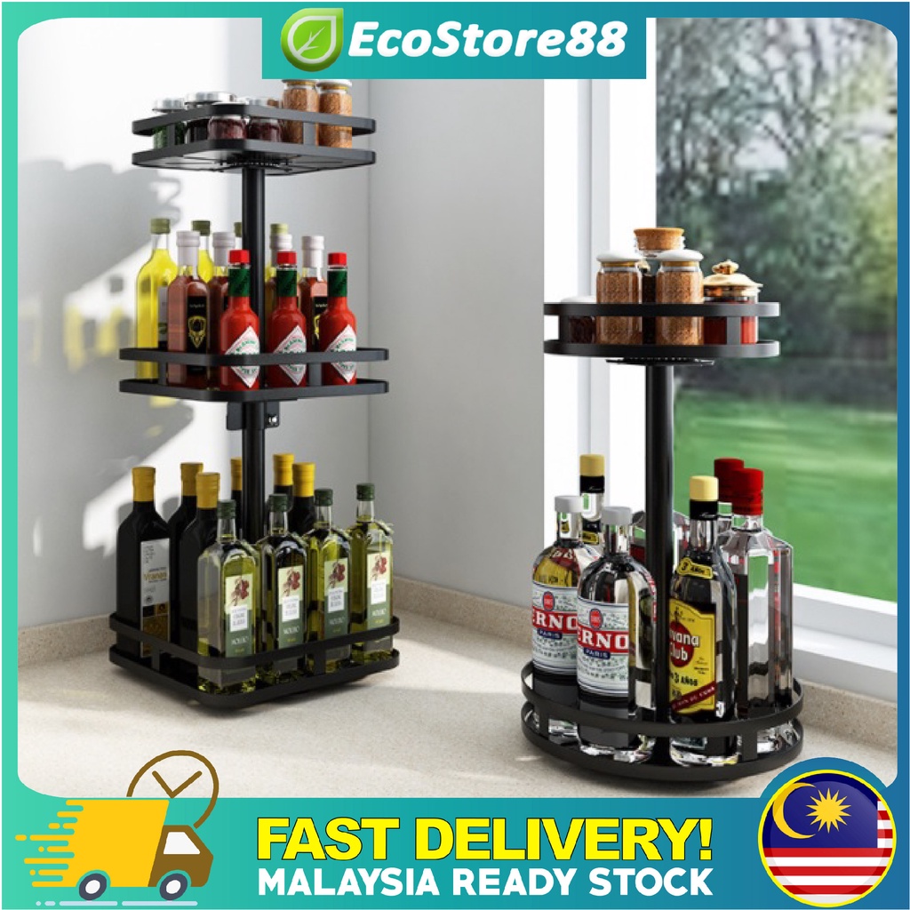 2/3 Tier 360° Rotating Spice Rack Rak Rempah Rak Penyimpanan Kitchen ...